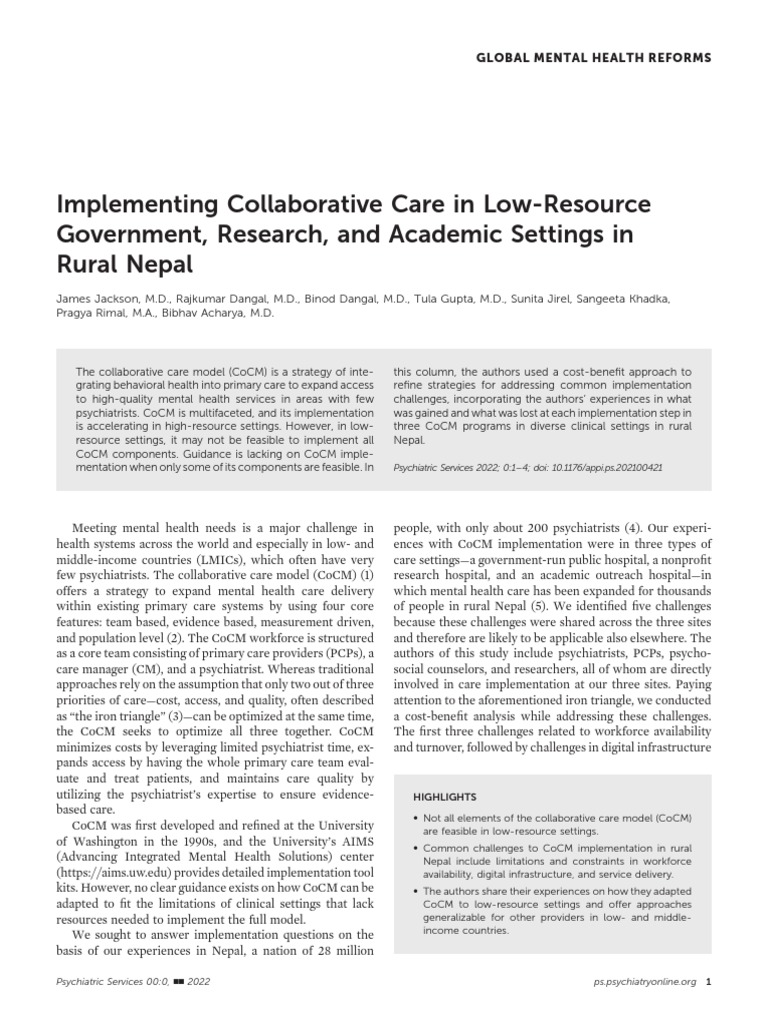Implementing Collaborative care in LMIC | PDF | Psychiatry | Mental Health