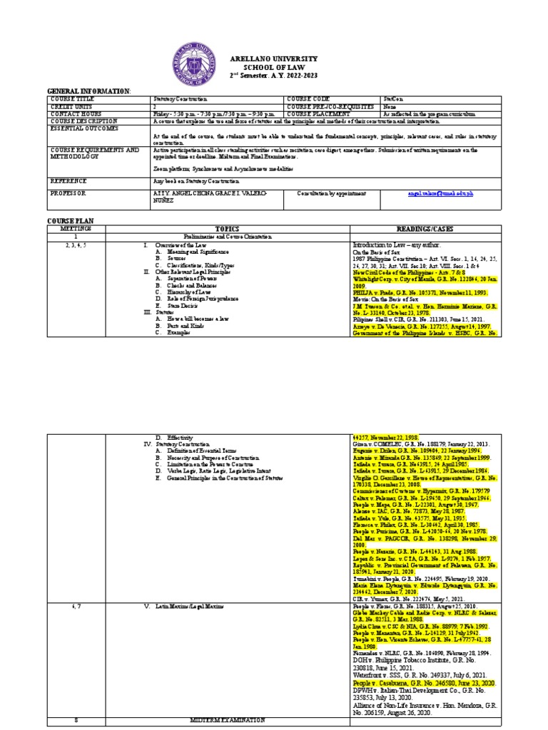 AUSL StatCon Course-Outline AY2022 | PDF | Statutory Interpretation | Justice