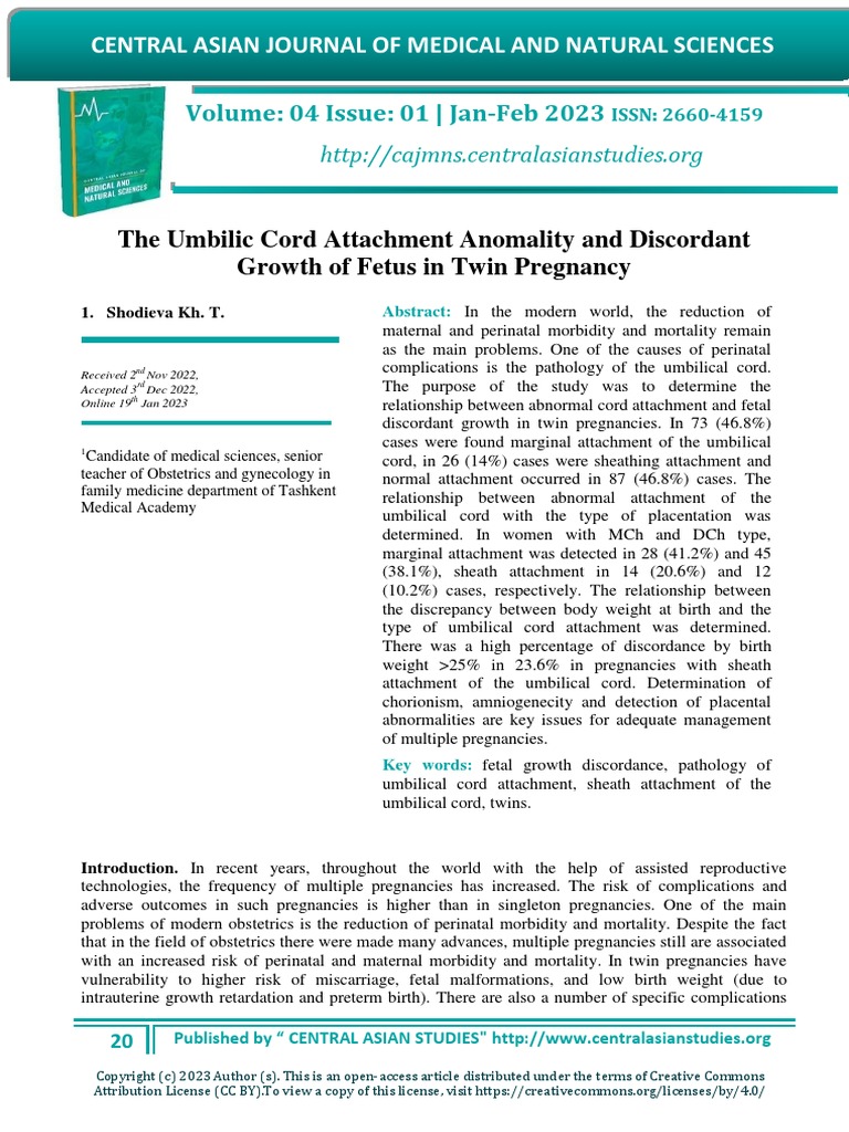 The Umbilic Cord Attachment Anomality and Discordant Growth of Fetus in ...