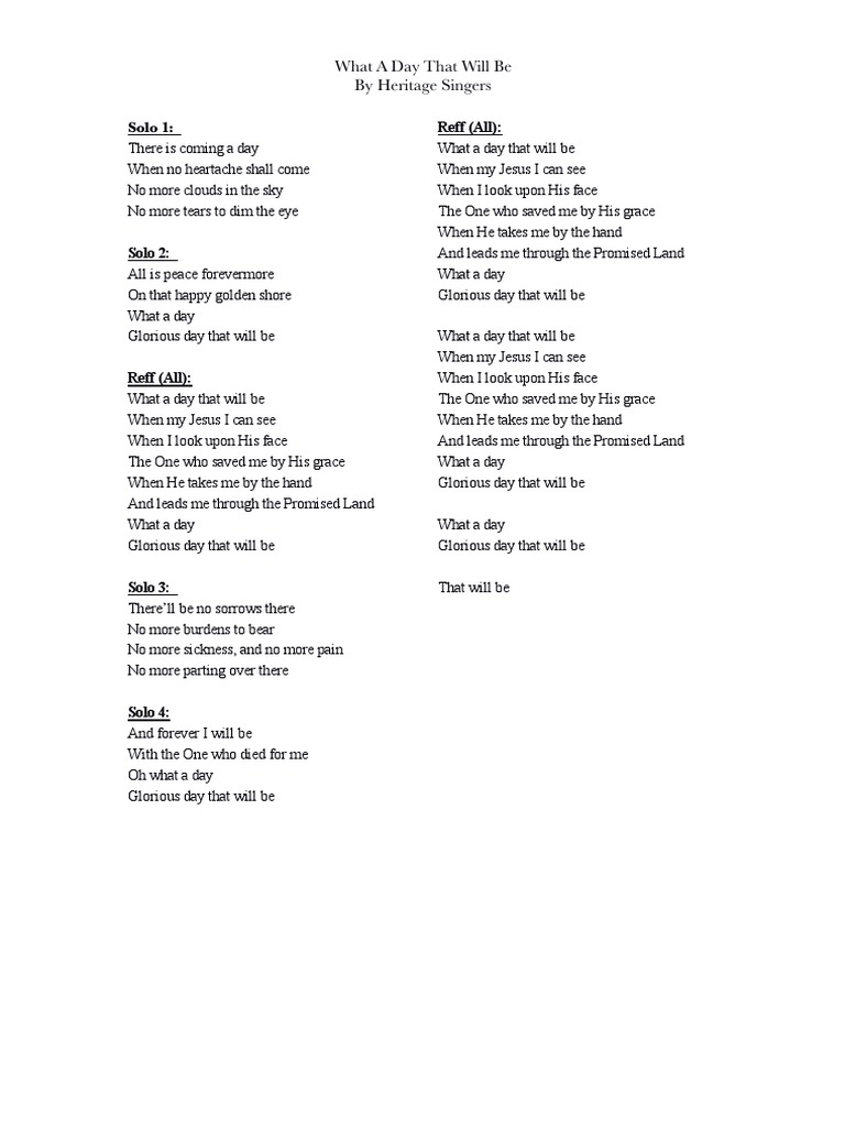 What A Day That Will Be Lyrics | PDF