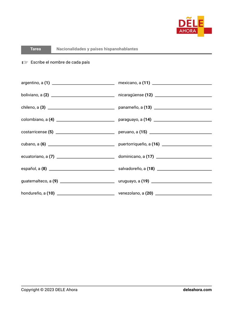 Nacionalidades y Paises Hispanohab | PDF