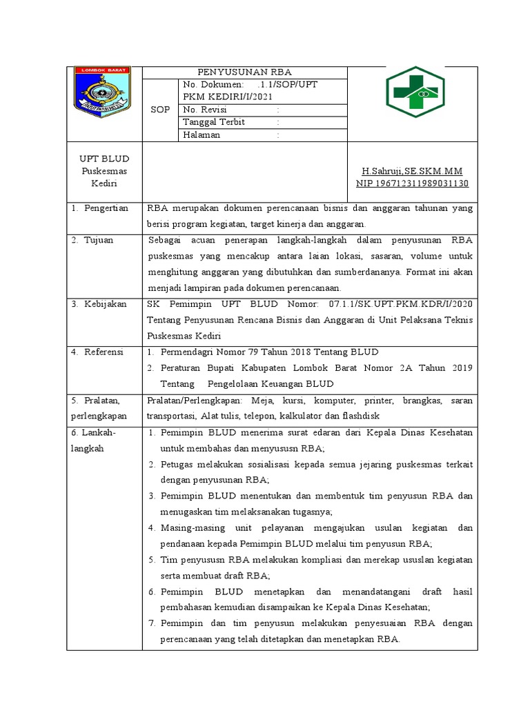 09 - 1.1.1 D SOP Penyusunan RBA | PDF