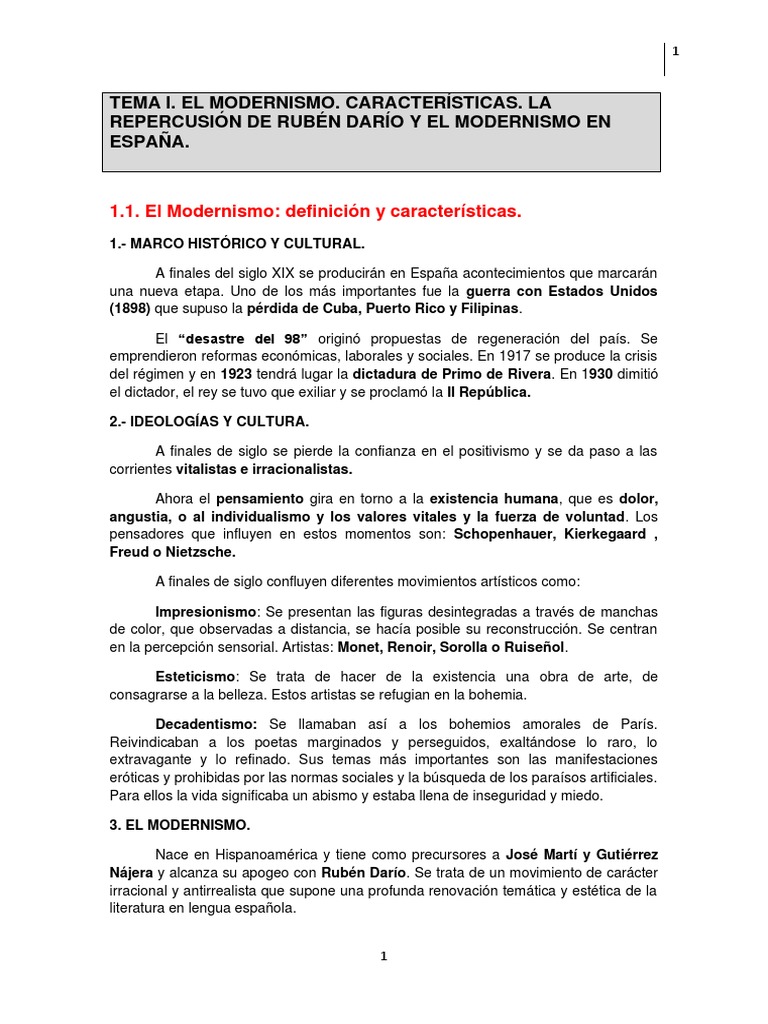 Tema 1. Modernismo | PDF | Simbolismo (Artes)