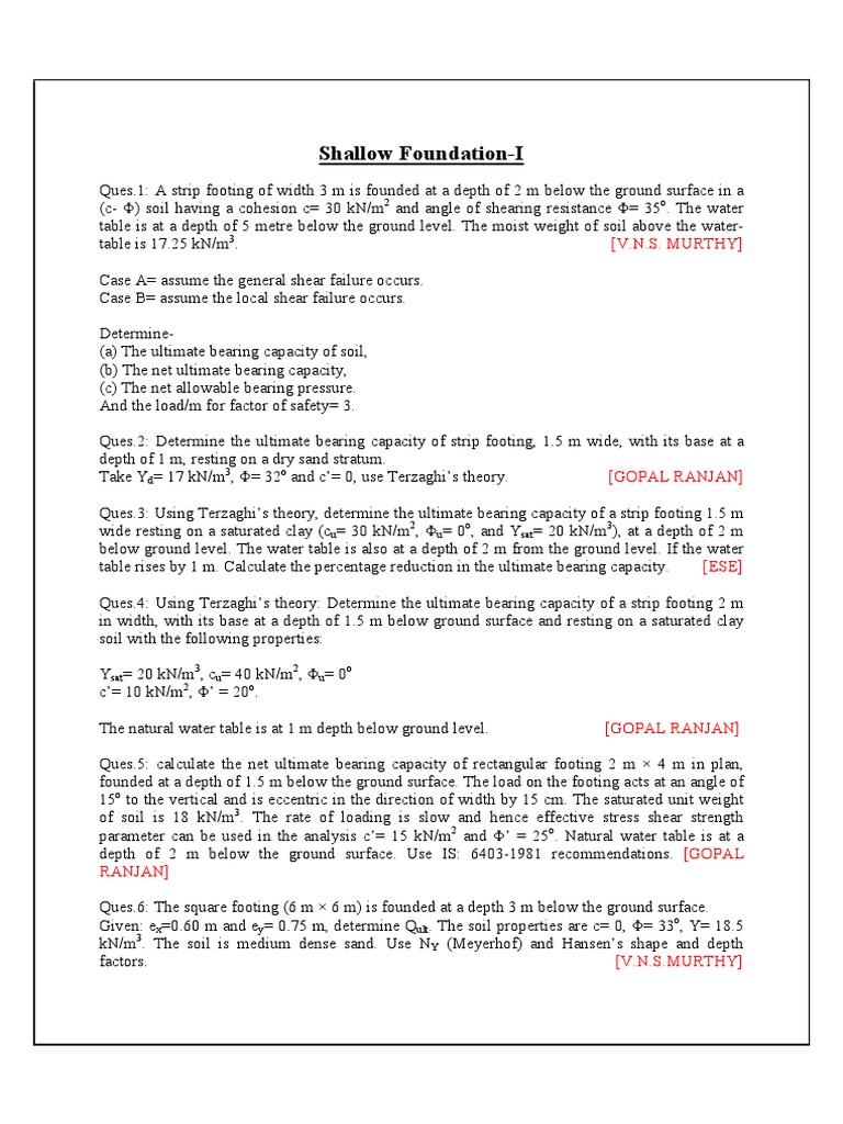 Shallow Foundation Questions | PDF