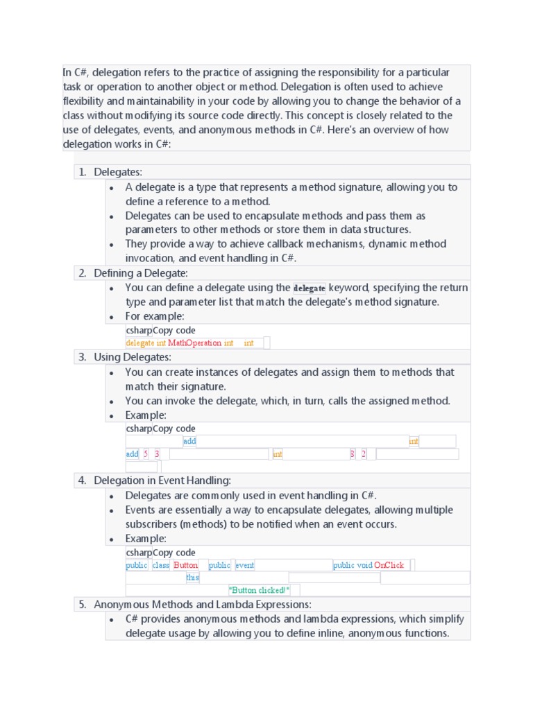Delegation in C# | Download Free PDF | Method (Computer Programming) | Anonymous Function