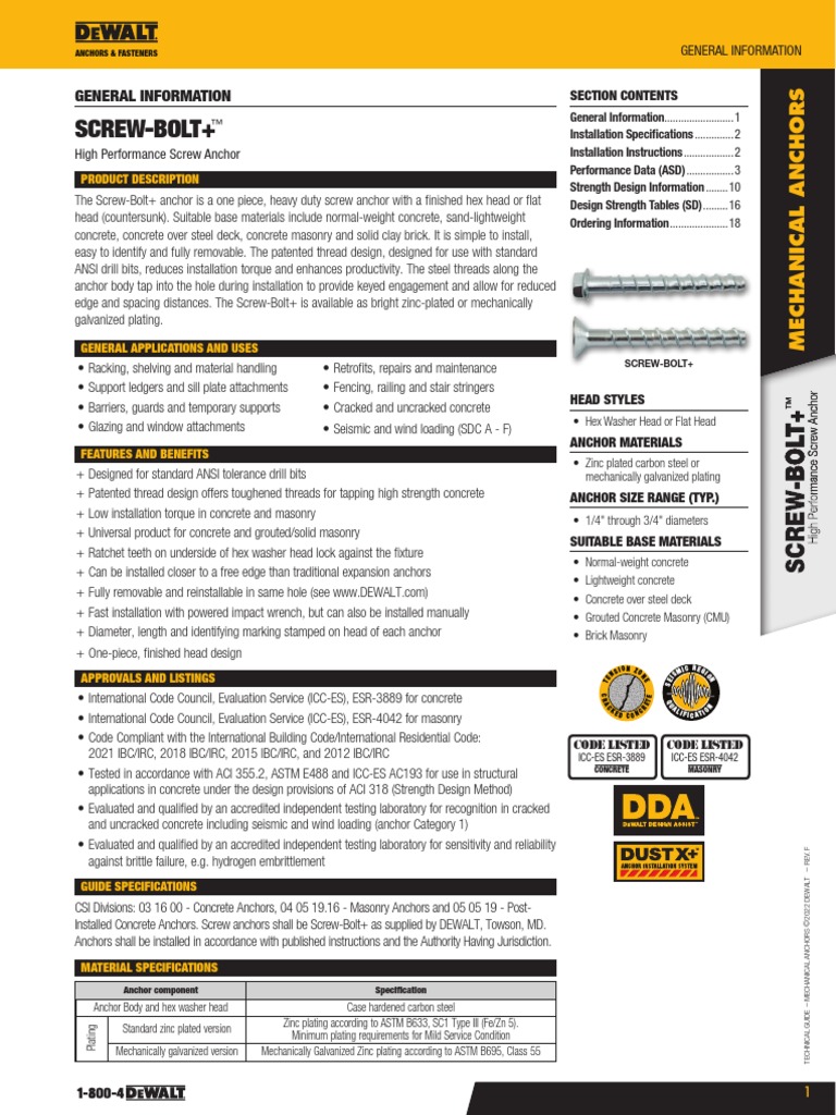 DeWalt Brick Masonary Specification | PDF | Screw | Drill