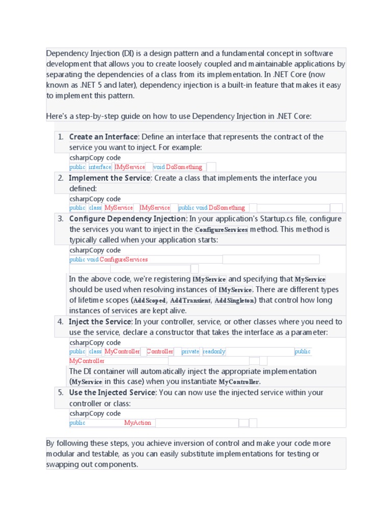 Dependency Injection in .Net Core | Download Free PDF | Class (Computer Programming ...