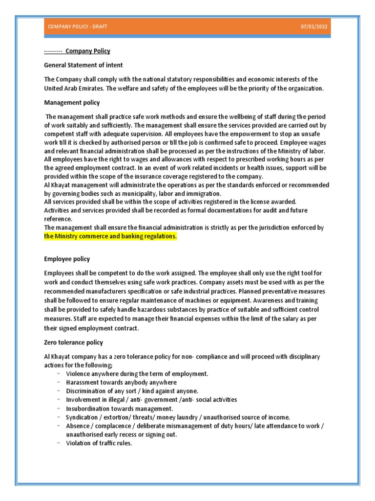Company Policy Draft | PDF | Business