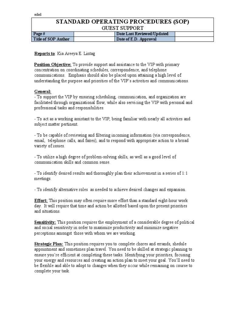 VIP Support Coordination Guidelines | PDF | Communication | Strategic ...