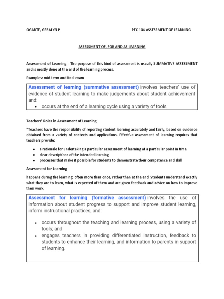 Pec 104 Assessment of Learning | PDF