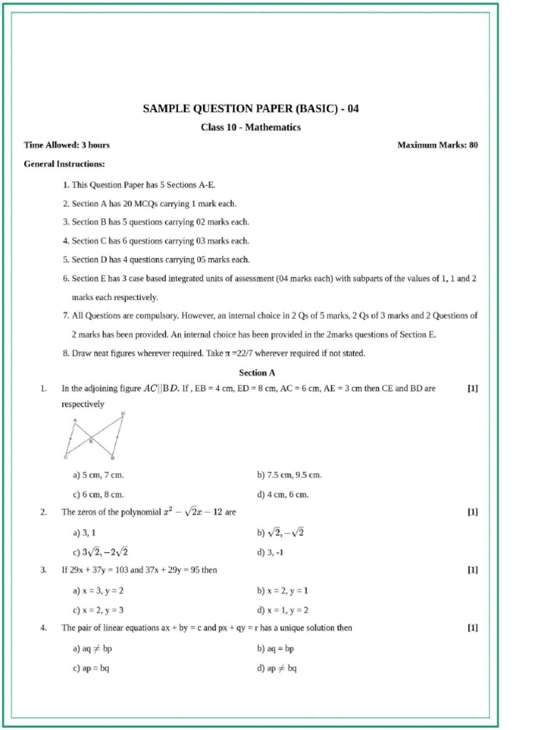 Cbse Sample Paper 4 | PDF