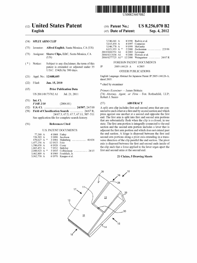 Split Arm Clip Patent Overview | PDF | Law | Technology & Engineering