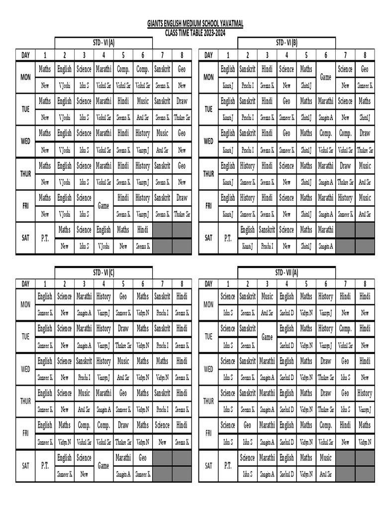 Class Time Table 2023 2024 Pdf South Asia Cultural Assimilation