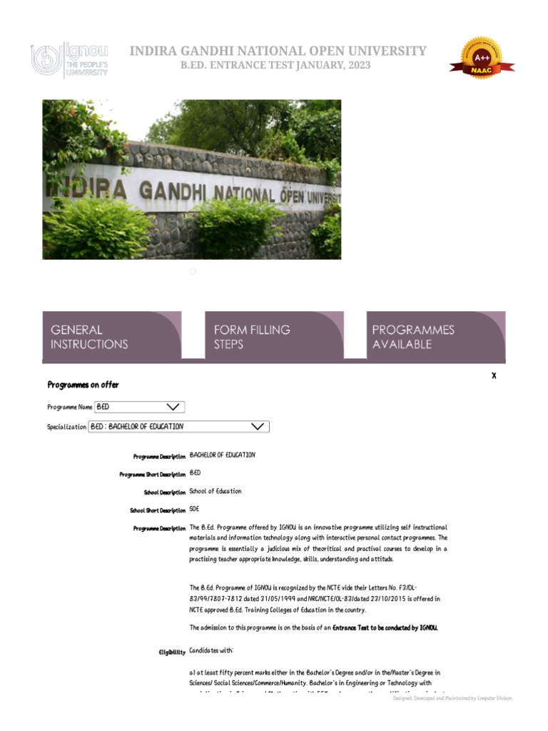 IGNOU Online B.Ed. Entrance Admission | PDF | Academic Degree ...