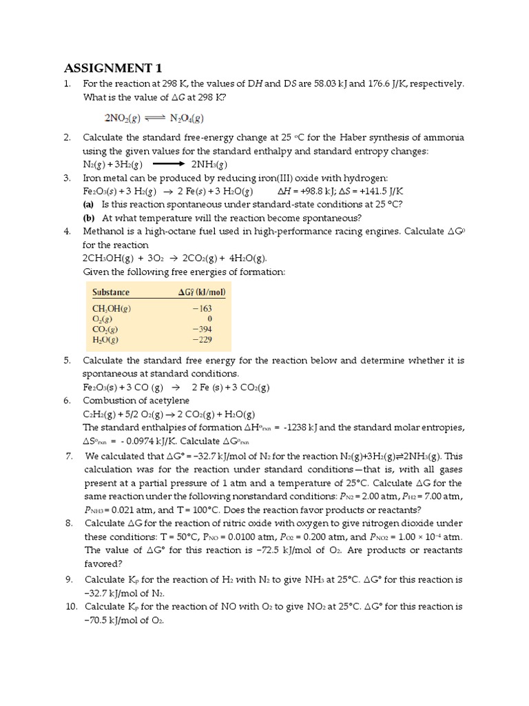 Tugas 1 - Gibbs Free Energy | PDF | Chemical Reactions | Chemical ...