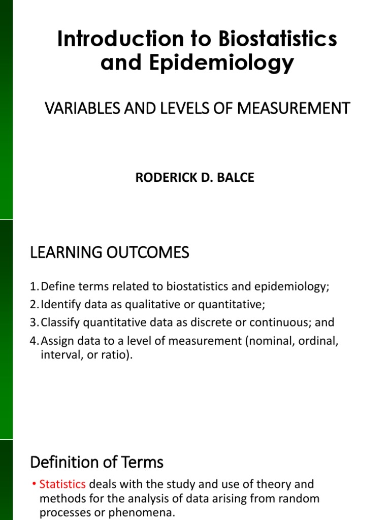 Handout - INTRO TO BIOEPI | PDF | Statistics | Level Of Measurement