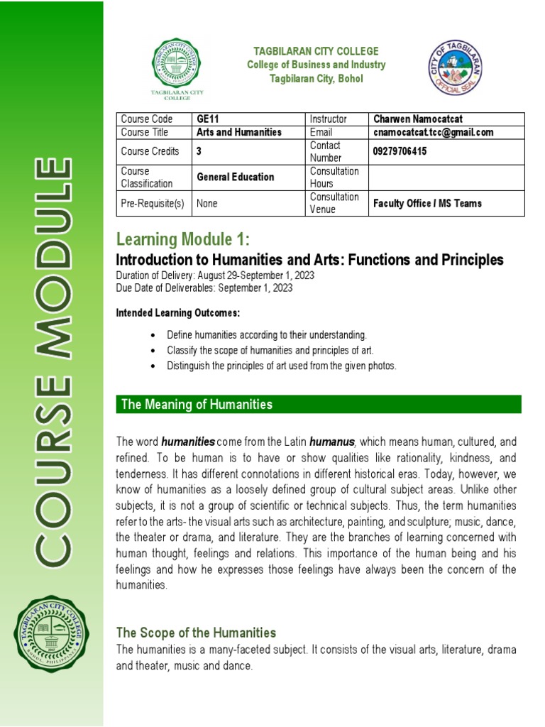 Introduction to Humanities and Arts Course | PDF | The Arts | Humanities