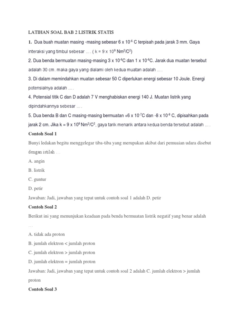 Latihan Soal Bab 2 Listrik Statis | PDF