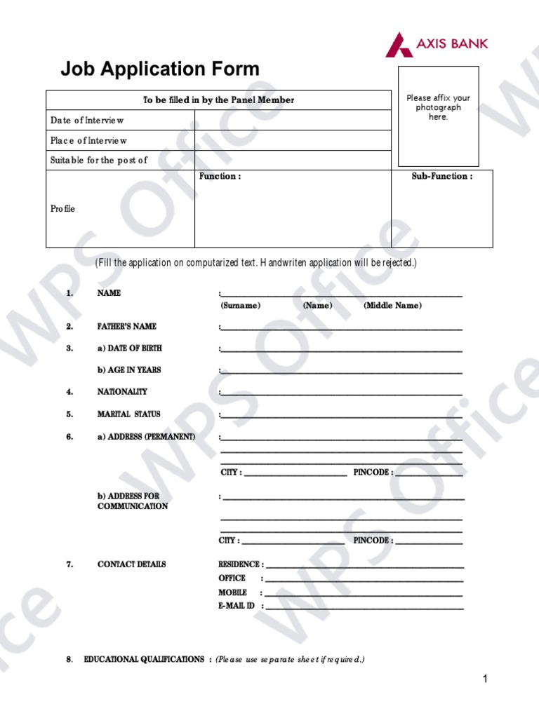 Job Application Form - Insert Watermark | PDF Job Application Form - Insert Watermark | PDF