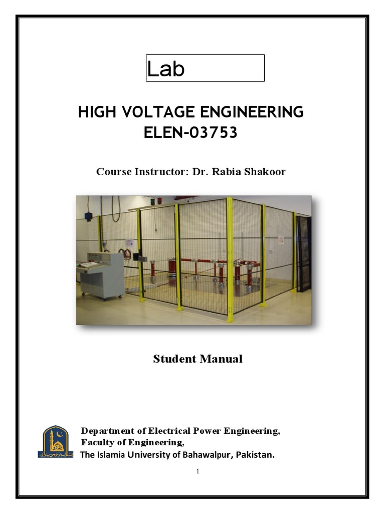 Student Manual - High Voltage Engineering | PDF | Electrical Breakdown | Transformer