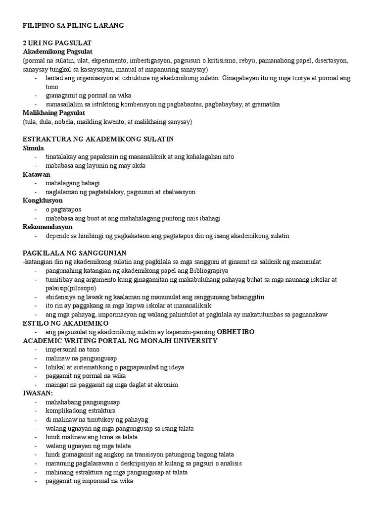 Fil. Sa Piling Larang | PDF