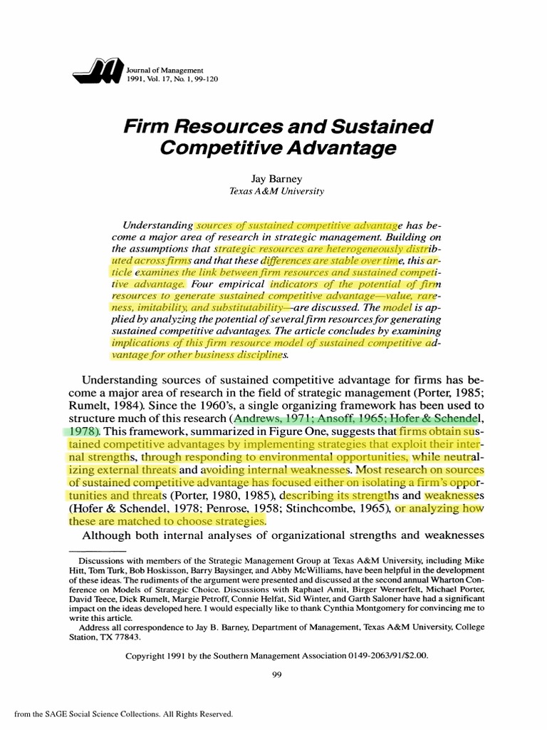 Barney, J. B. (1991), Firm Resources and Sustained Competitive ... Barney, J. B. (1991), Firm Resources and Sustained Competitive ...