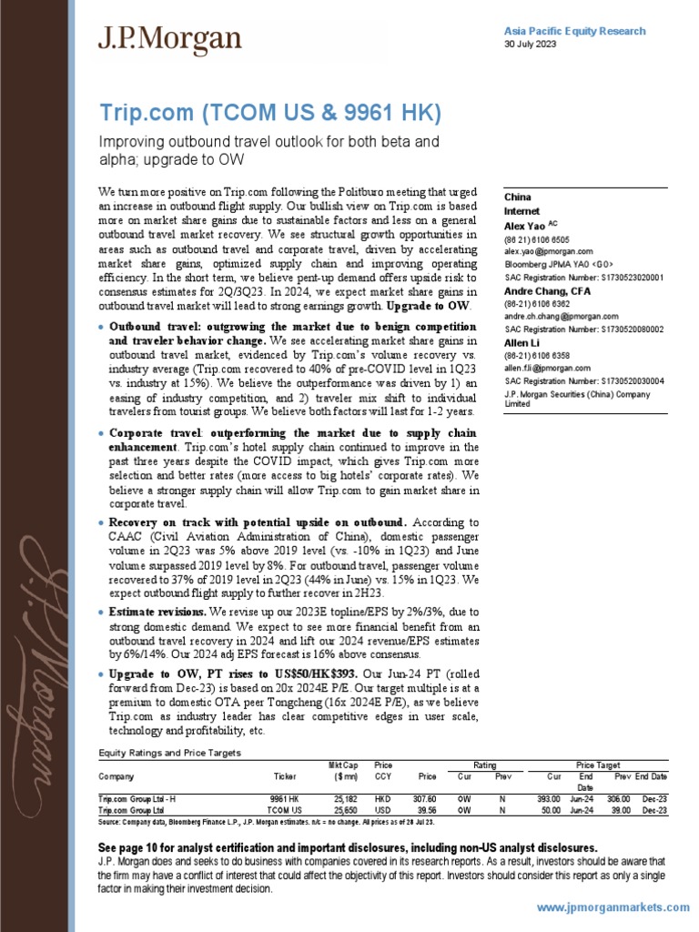 JPM Trip Com TCOM US 2023-07-30 | PDF | Free Cash Flow | Accounting