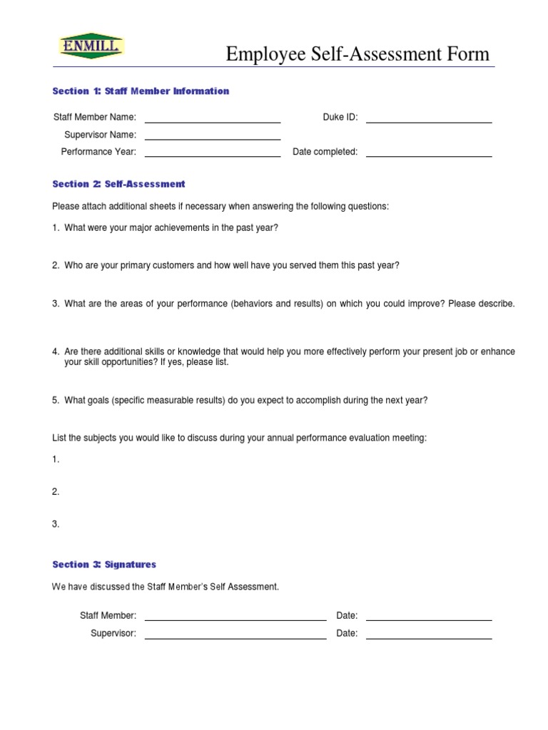 Self-Assessment Form | PDF