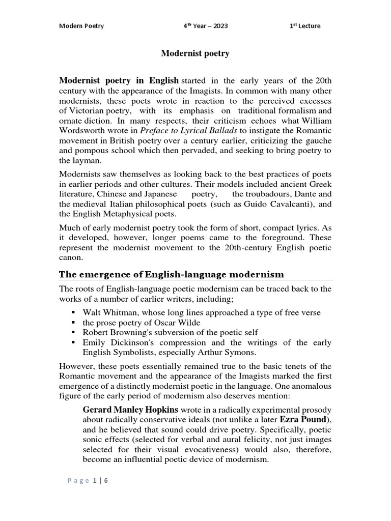 Modernist Poetry Origins & Impact | PDF