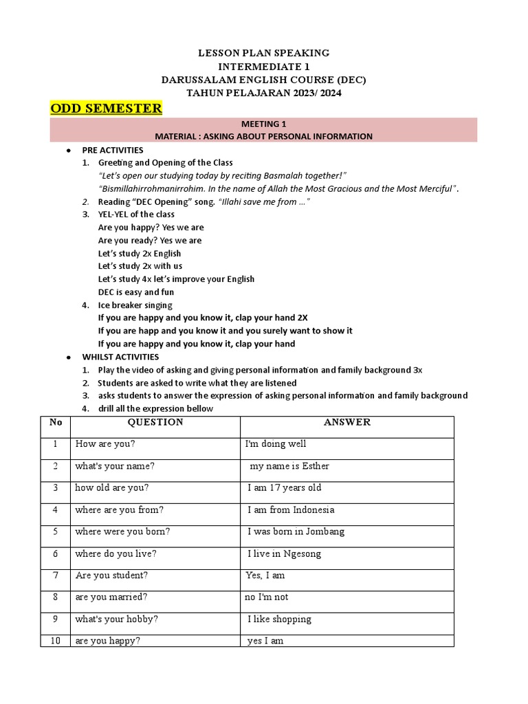 Intermediate English Speaking Lesson Plan | PDF | Cuisine | Foods