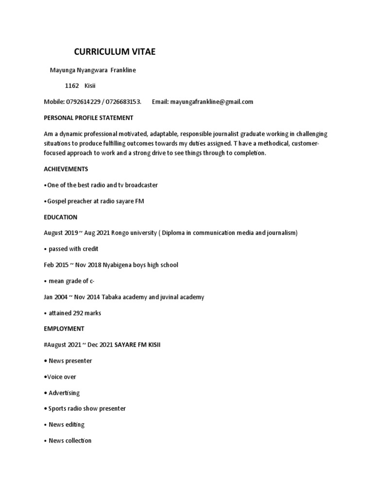 Mayunga CV Updated - 1662987528000 | PDF
