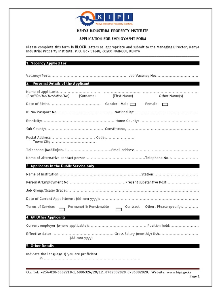 Form - Kipi Application For Employment - Other Positions | PDF