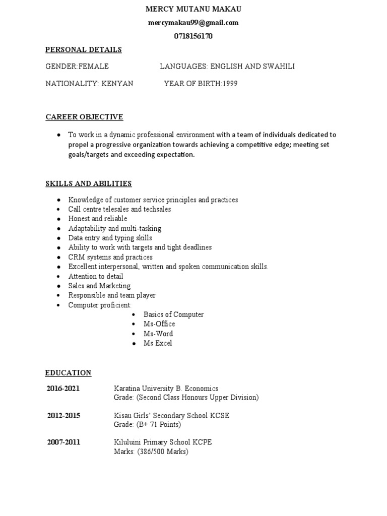 Mercy Makau Resume | PDF | Debt | Insurance