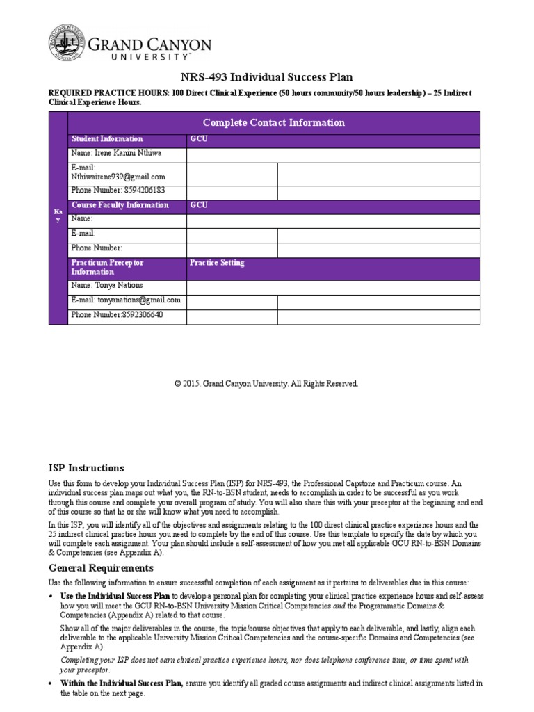 Irene Nthiwa NRS 493 RS1 IndividualSuccessPlan 01 | PDF | Nursing ...