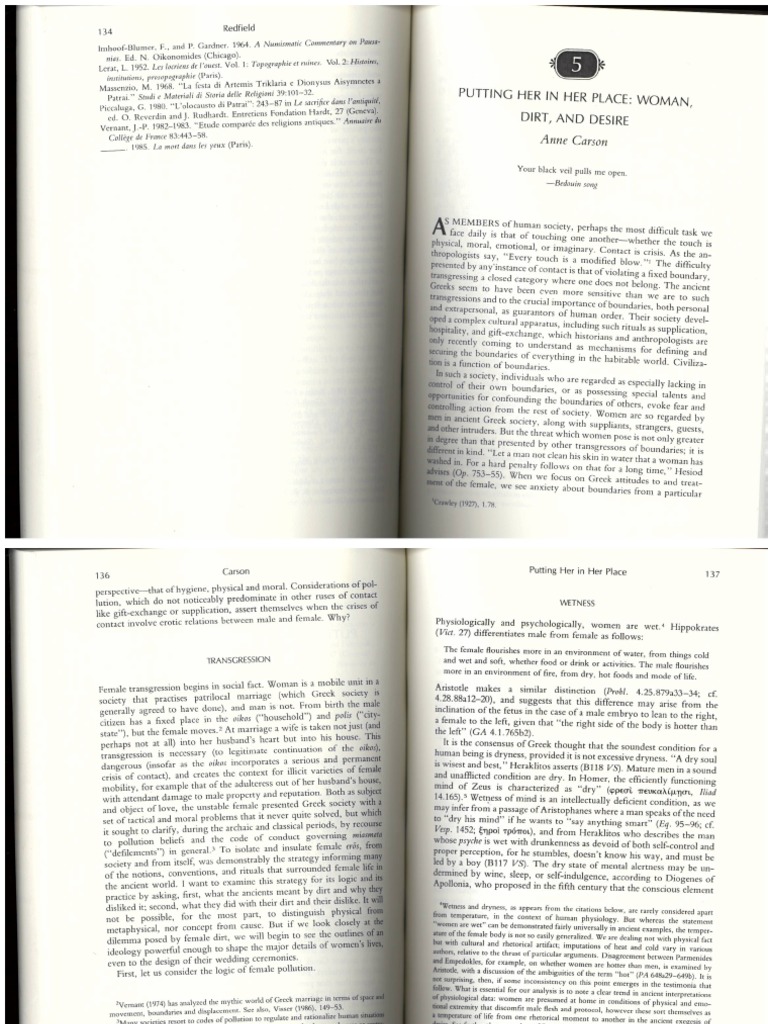 Carson, Putting Her in Her Place - Woman, Dirt, and Desire | PDF