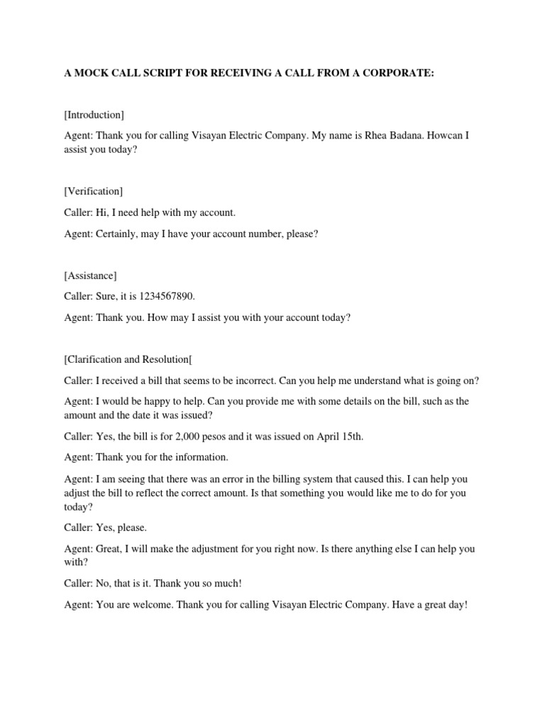A-MOCK-CALL-SCRIPT-FOR-RECEIVING-A-CALL-FROM-A-CORPORATE | PDF