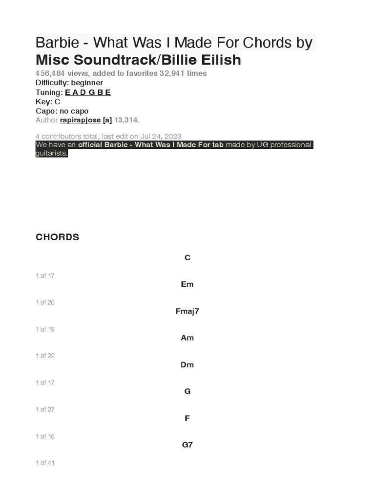 Barbie: What Was I Made For Chords | PDF | Song Structure | Musical Forms