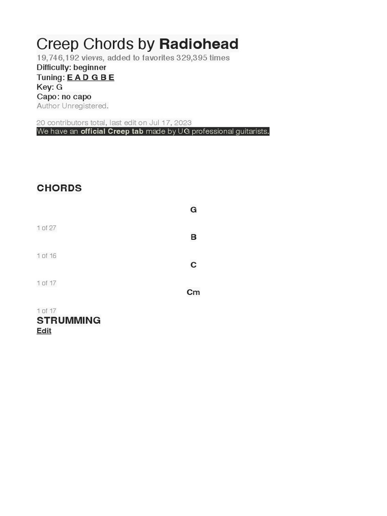 Creep Chords by Radiohead | PDF