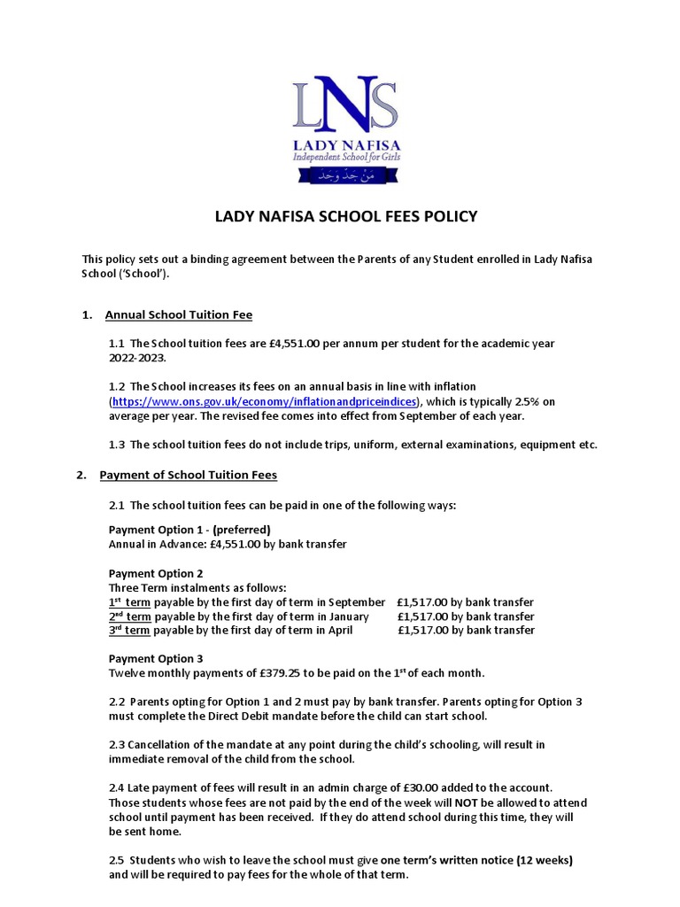 Fees Policy 2022 2023 UPDATED | PDF | Fee | Payments
