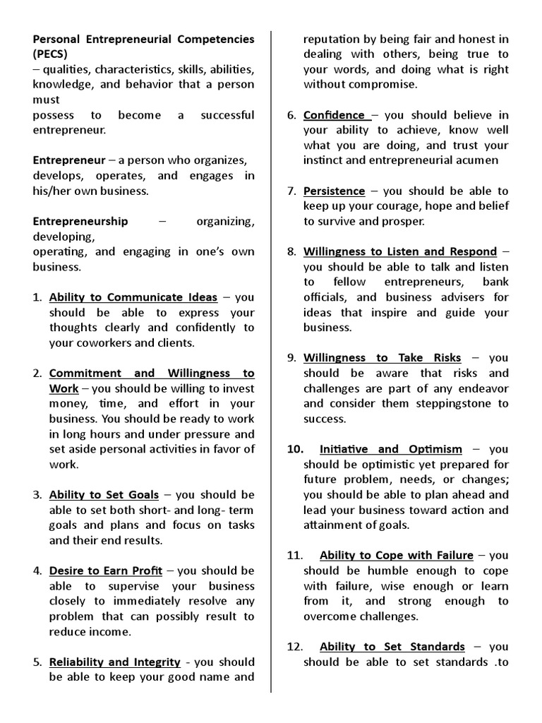 PECs Handouts | PDF | Entrepreneurship | Behavior Modification