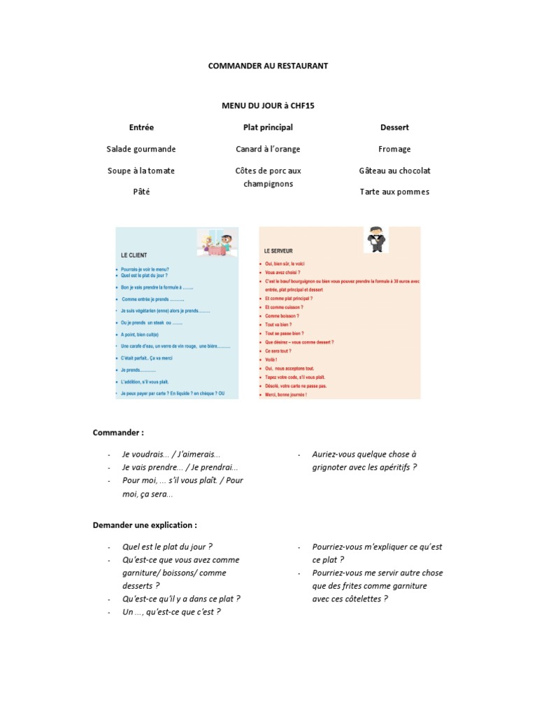 Commander au Restaurant en Français | PDF | Préparation de nourriture ...