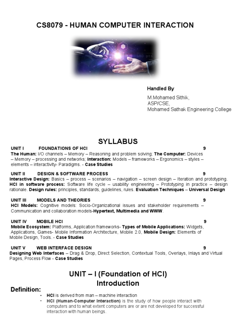 HCI Unit I | Download Free PDF | Human–Computer Interaction | Visual Perception