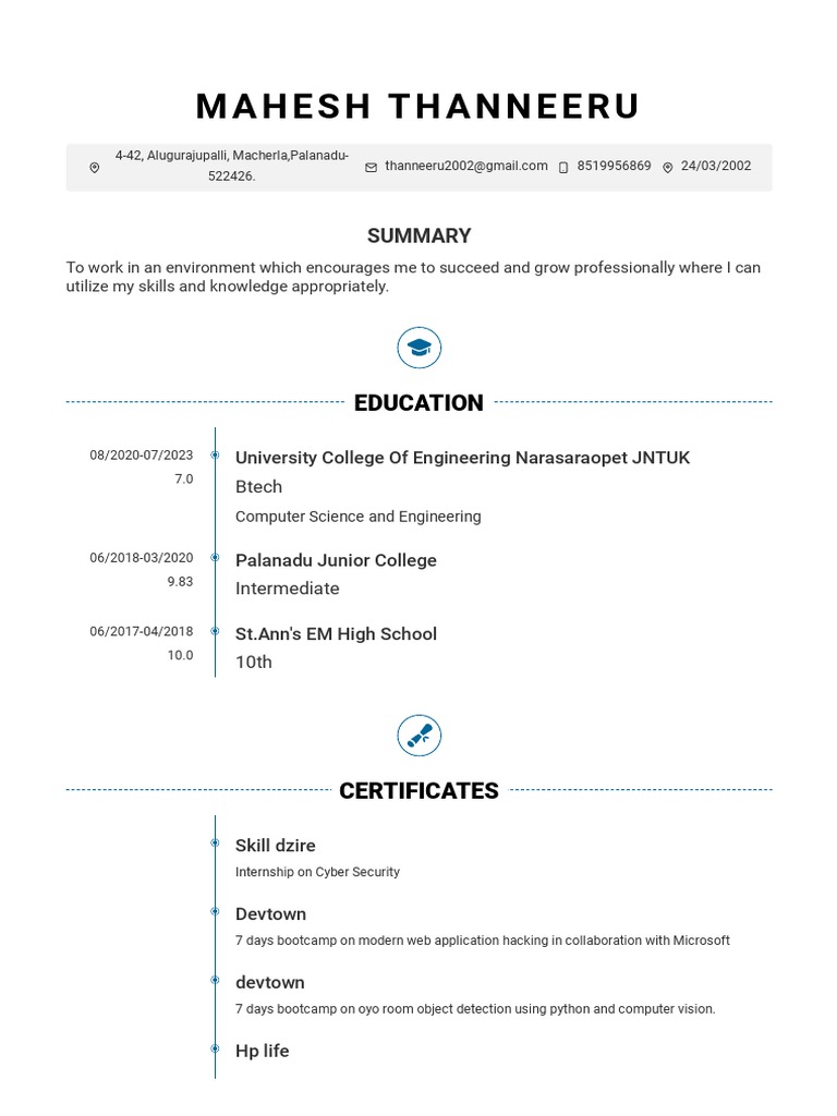 MAHESH THANNEERU Resume | PDF