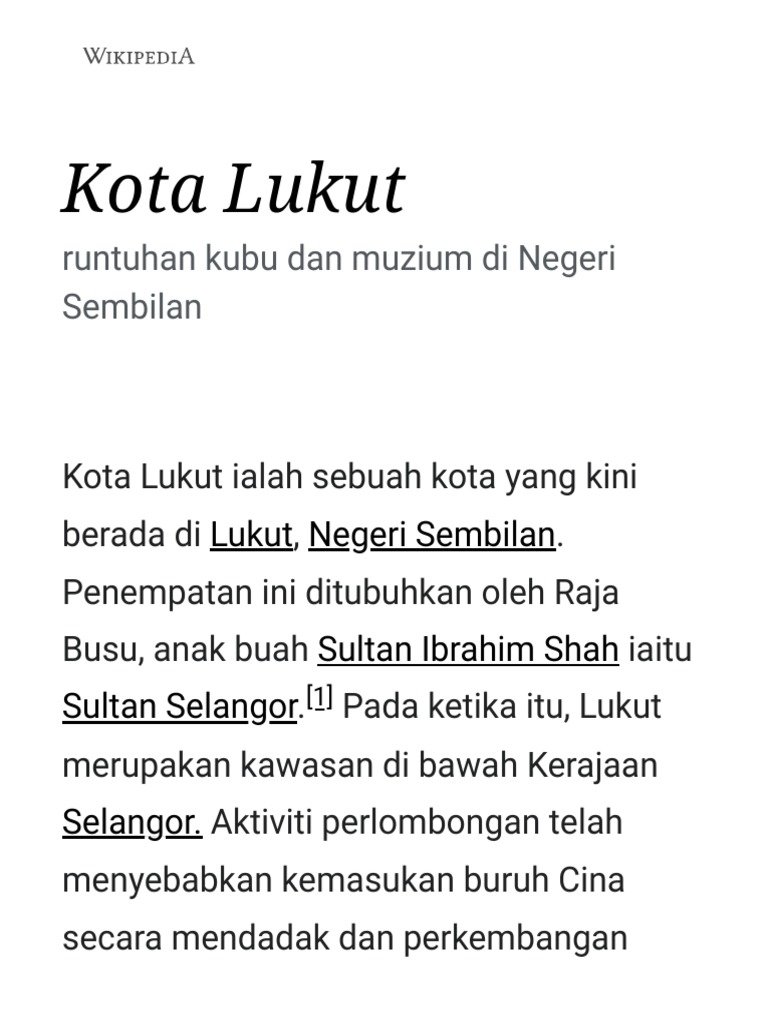 Kota Lukut - Wikipedia Bahasa Melayu, Ensiklopedia Bebas | PDF