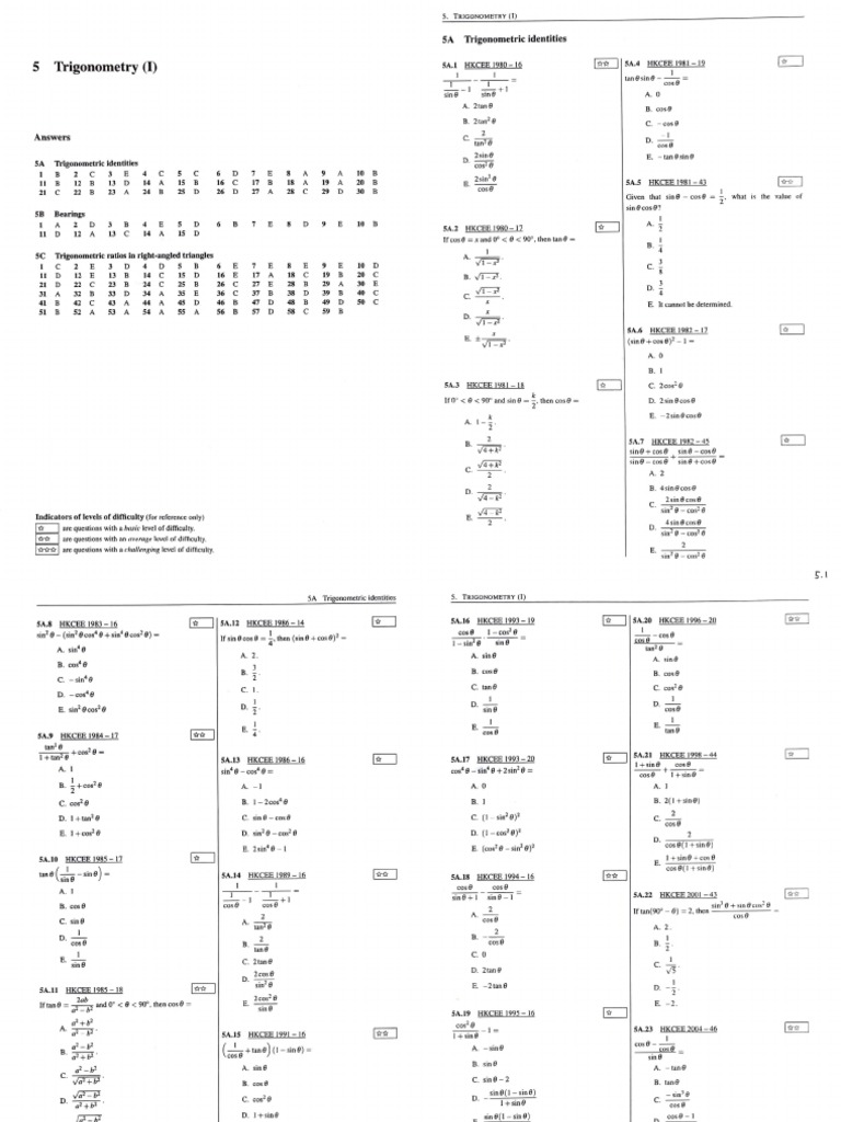 DSE Math MC CH 5 Trigonometry (I) | PDF
