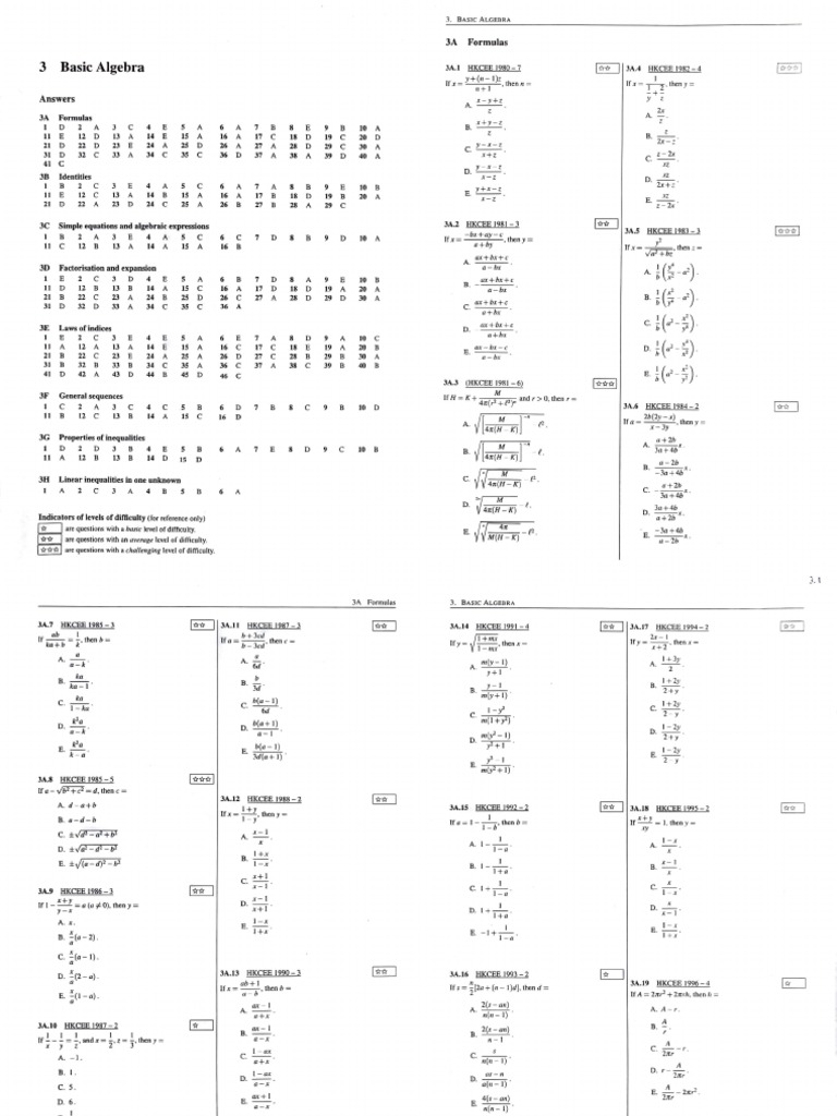 DSE Math MC CH 3 Basic Algebra | PDF