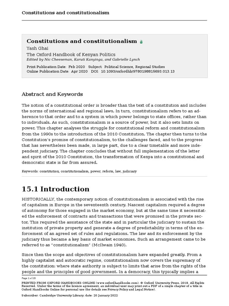 Ghai Constitutionalism | PDF | Rule Of Law | Constitution