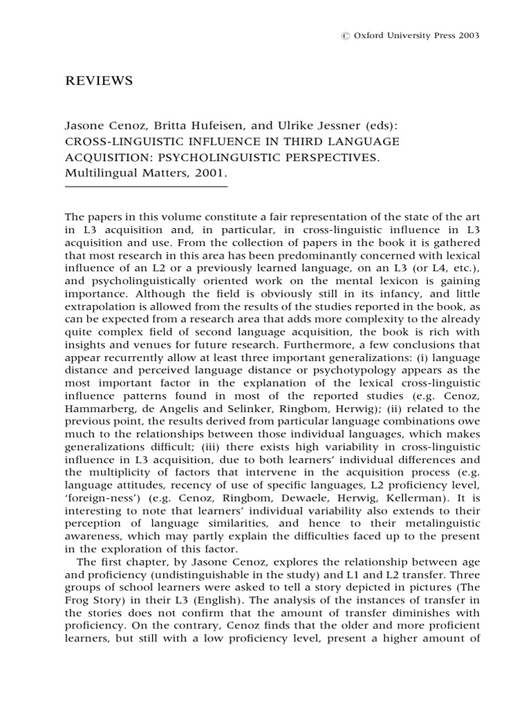 Cross-Linguistic Influence in Third Language Acquisition | PDF | Second ...