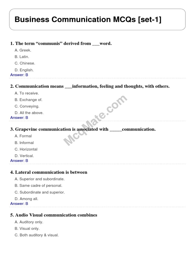 Business Communication Set 1 | PDF | Communication | Nonverbal ...