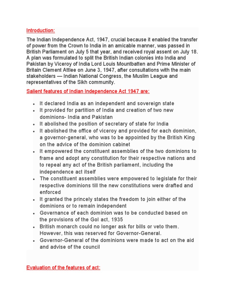 Indian Independence Act | PDF